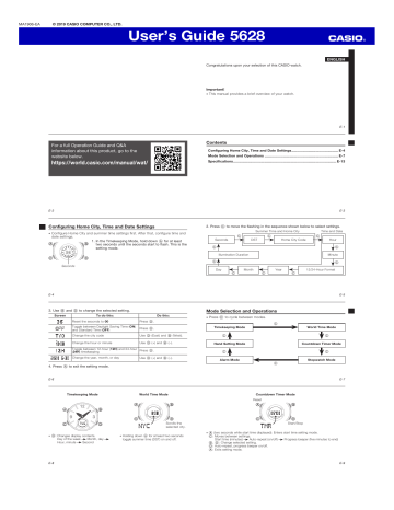 Casio Wrist Watch User Guide | Manualzz