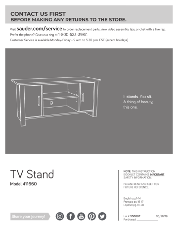 sauder TV Stand Instructions | Manualzz