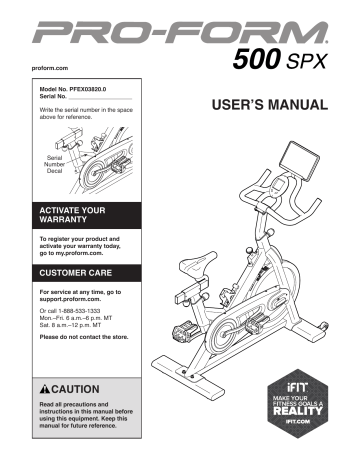 iFIT PRO-FORM 500 SPX User Manual | Manualzz