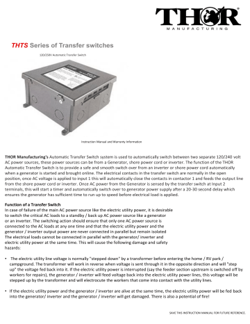 THOR THTS Series of Transfer Switches Instruction manual | Manualzz