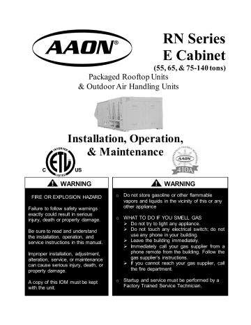 AAON RNA-140. E Cabinet packaged rooftop system Installation, Operation ...