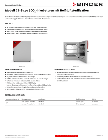 Binder CB-S 170 CO2-Inkubatoren Datenblatt | Manualzz