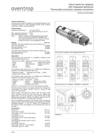 Oventrop 1018099 Valve insert GD Technical Data | Manualzz