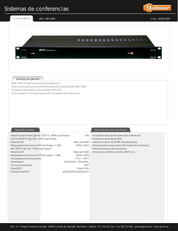 Golmar UNIDAD DE AMPLIACION IMS-300 Ficha de datos | Manualzz