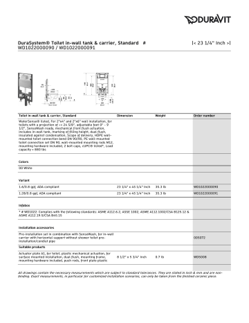 Duravit WD1022 DuraSystem® Toilet in-wall tank & carrier, Standard ...