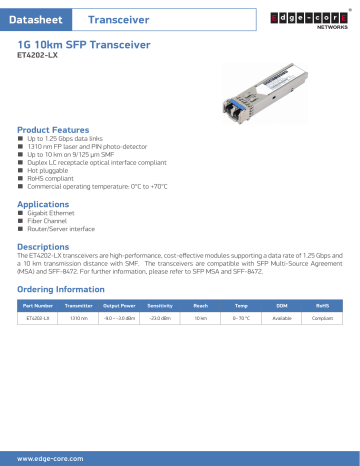Edge-Core ET4202-LX Transceiver Datasheet | Manualzz