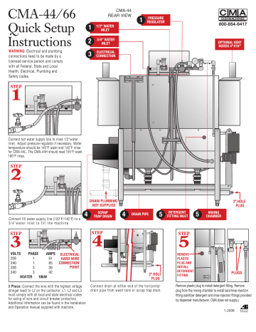 CMA Dishmachines CMA-44L, CMA-66H Quick Setup Instructions | Manualzz