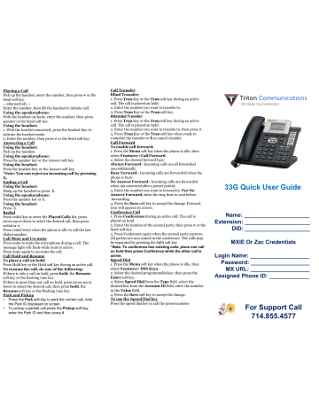 Zultys ZIP 33G Quick User Manual | Manualzz