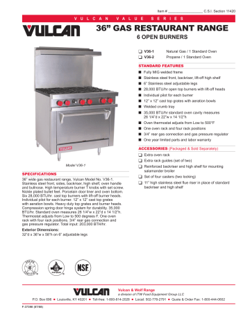 Vulcan-Hart Value Series V36-1 Installation Instructions | Manualzz