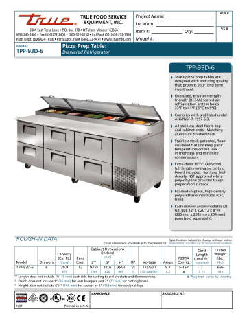 True TPP-93D-6 Specifications | Manualzz