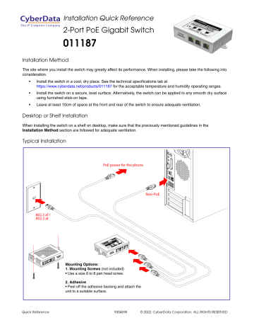 Cyberdata 011187 2-Port PoE Gigabit Switch Owner manual | Manualzz