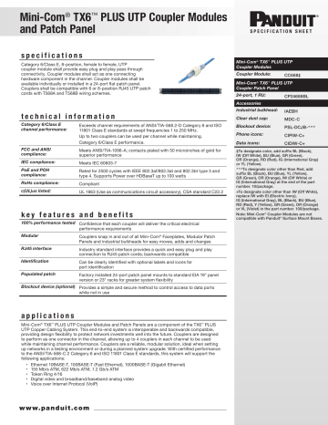 Panduit CP24688BL Patch Panel Kit Specification Sheets | Manualzz