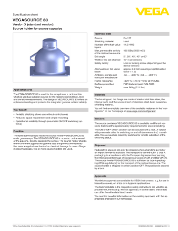 Vega VEGASOURCE 83 Specification sheet | Manualzz