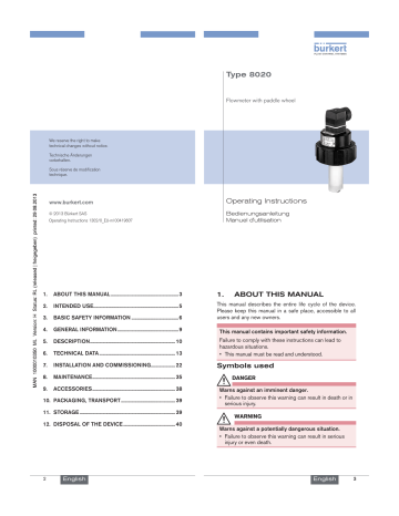 Burkert 8020 Operating Instructions Manual | Manualzz