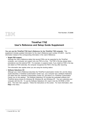 IBM ThinkPad 770Z Setup guide | Manualzz