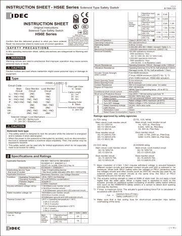 IDEC HS6E Interlock Switch Instruction Sheet | Manualzz