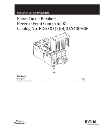 Eaton Power Defense Frame 3 reverse feed connector kit Cat Num PDG3X3(2 ...