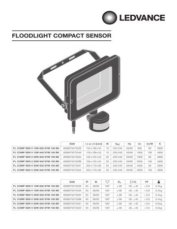 Ledvance FL COMP SEN V 20W 830 SYM 100 BK 用户手册 | Manualzz