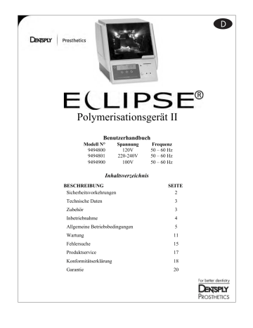 Dentsply Sirona Eclipse Bedienungsanleitung | Manualzz