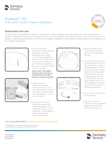 Dentsply Sirona PUREVAC SC Evacuation System Cleaner Instructions for ...