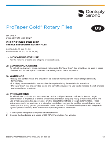 Dentsply Sirona ProTaper Gold Rotary Files Instructions for use | Manualzz