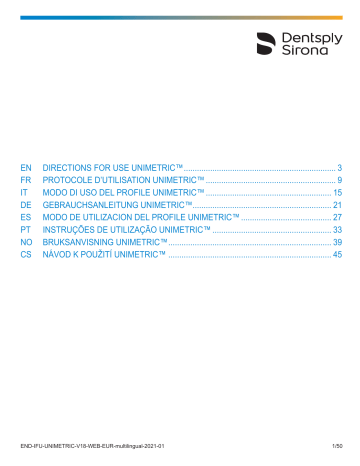 Dentsply Sirona Unimetric Bedienungsanleitung | Manualzz
