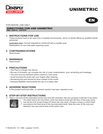 Dentsply Sirona Unimetric Instructions for use | Manualzz