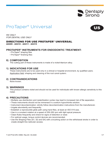 Dentsply Sirona ProTaper Universal Instructions for use | Manualzz