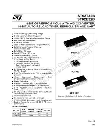 2 CENTRAL PROCESSING UNIT. STMicroelectronics ST6232B - 8-BIT ROM/OTP ...