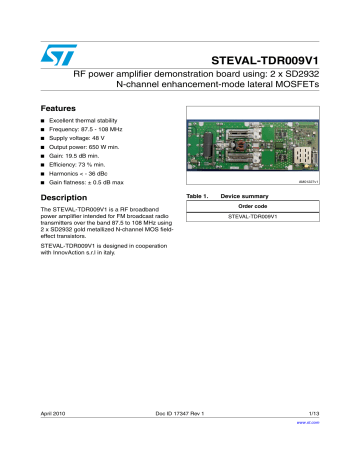 STMicroelectronics STEVAL-TDR009V1 Datasheet | Manualzz