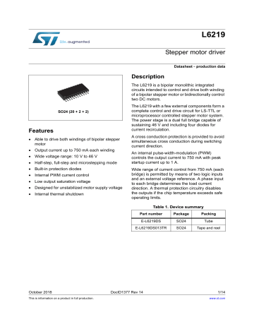 STMicroelectronics L6219 Datasheet | Manualzz