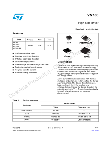STMicroelectronics VN750 Datasheet | Manualzz