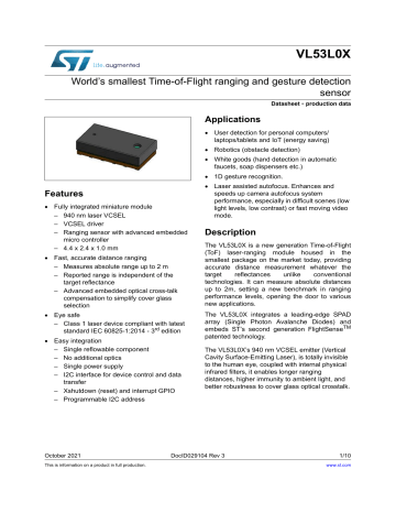 STMicroelectronics VL53L0X Datasheet | Manualzz
