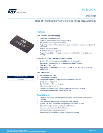 STMicroelectronics VL53L4CX Datasheet | Manualzz