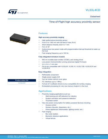 STMicroelectronics VL53L4CD Datasheet | Manualzz
