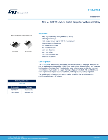 STMicroelectronics TDA7294 Datasheet | Manualzz