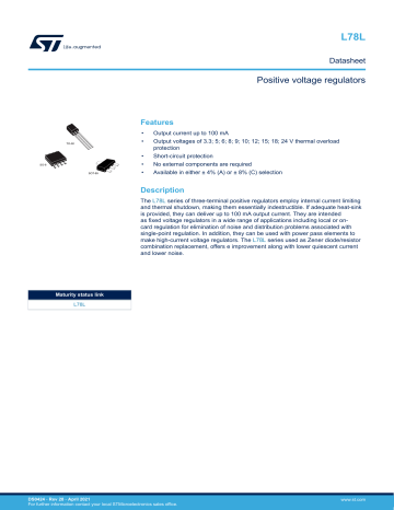 STMicroelectronics L78L Datasheet | Manualzz