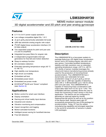 STMicroelectronics MEMS motion sensor module: 3D digital accelerometer and 2D pitch and yaw ...