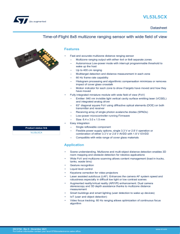 STMicroelectronics VL53L5CX Datasheet | Manualzz