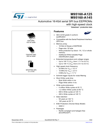 STMicroelectronics M95160-A145 Datasheet | Manualzz