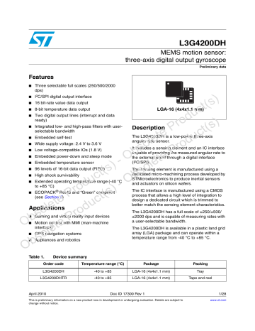 STMicroelectronics MEMS motion sensor: three-axis digital output gyroscope Datasheet | Manualzz