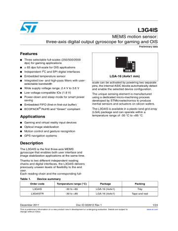STMicroelectronics L3G4IS Datasheet | Manualzz