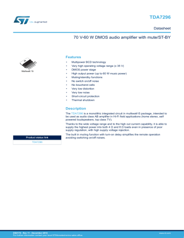STMicroelectronics TDA7296 Datasheet | Manualzz