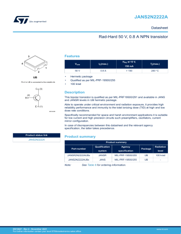 STMicroelectronics JANS2N2222A Datasheet | Manualzz