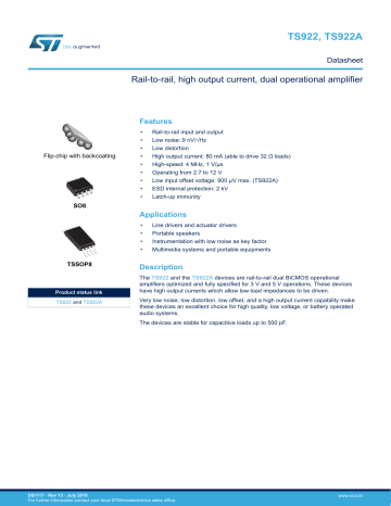 STMicroelectronics TS922 Datasheet | Manualzz