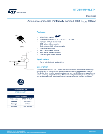 STMicroelectronics STGB18N40LZT4 Datasheet | Manualzz