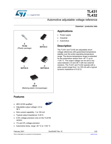 STMicroelectronics TL431 Datasheet | Manualzz