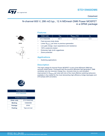 STMicroelectronics STD15N60DM6 Datasheet | Manualzz