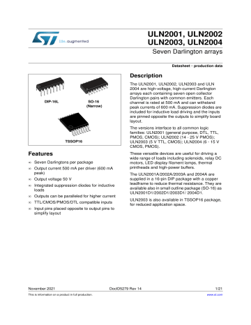STMicroelectronics ULN2004 Datasheet | Manualzz