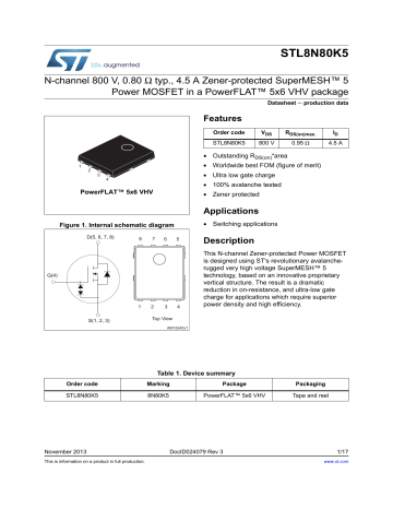 STMicroelectronics STL8N80K5 Datasheet | Manualzz